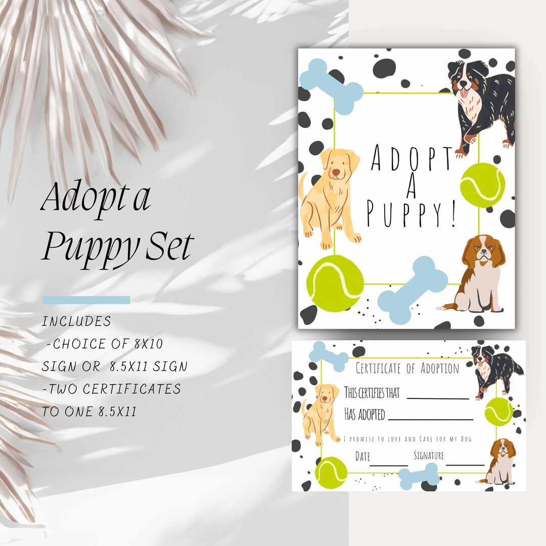 Editable ADOPT A PUPPY Certificate Printable Puppy Pawty Favor Adopt ...
