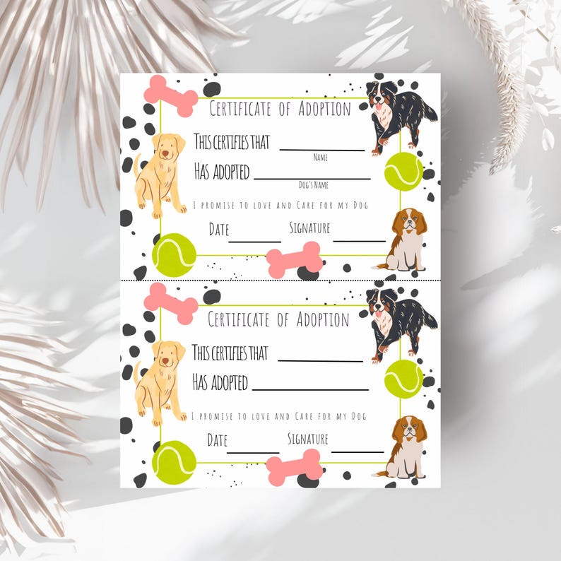 Editable ADOPT A PUPPY Certificate Printable Puppy Pawty Favor Adopt ...