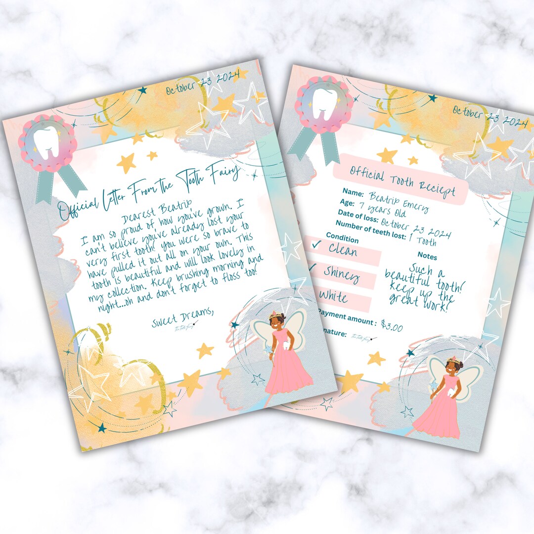 Kids Editable Royal Tooth Fairy Letter, Black Tooth Fairy Certificate ...
