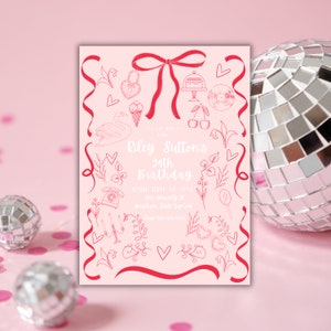 Editable Fancy Bow Invites, Bow Theme Party Coquette Aesthetic, Wavy ...
