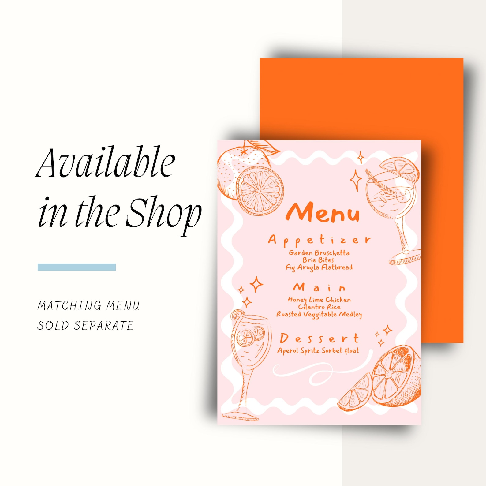 Editable- Orange Spritz Drink Menu Sign Doodle Hand Drawn Feeling ...