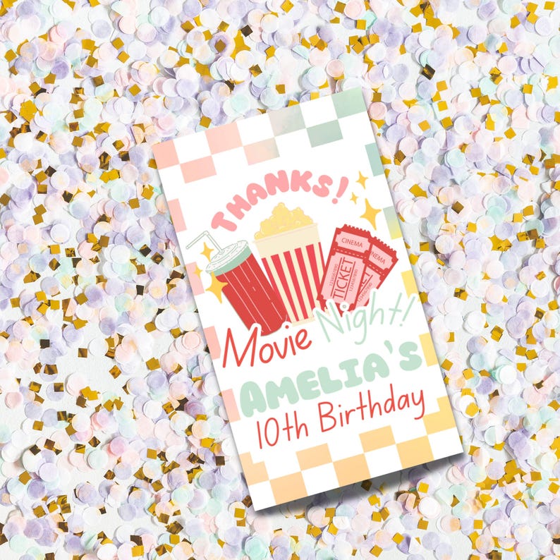 Editable Movie Birthday Night Theme Favor Good Bag Tag , Retro Movie ...