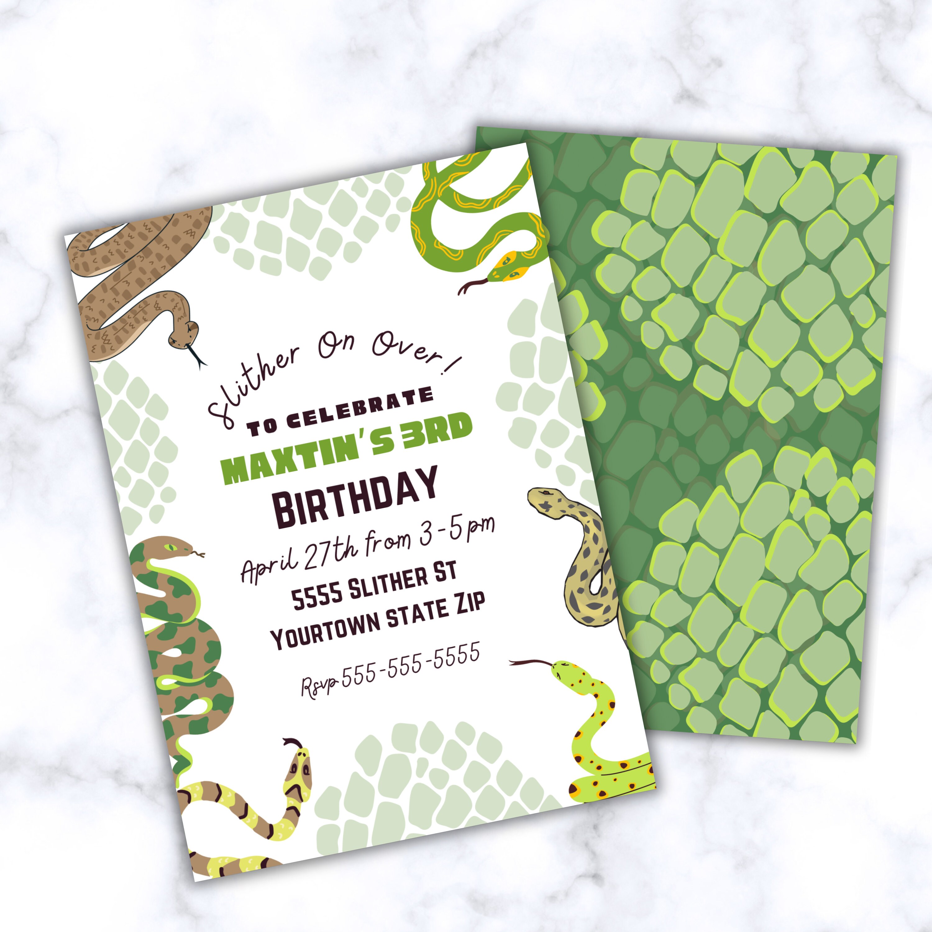 Editable Snake Theme Invite Reptile Theme Party Boys Birthday ...