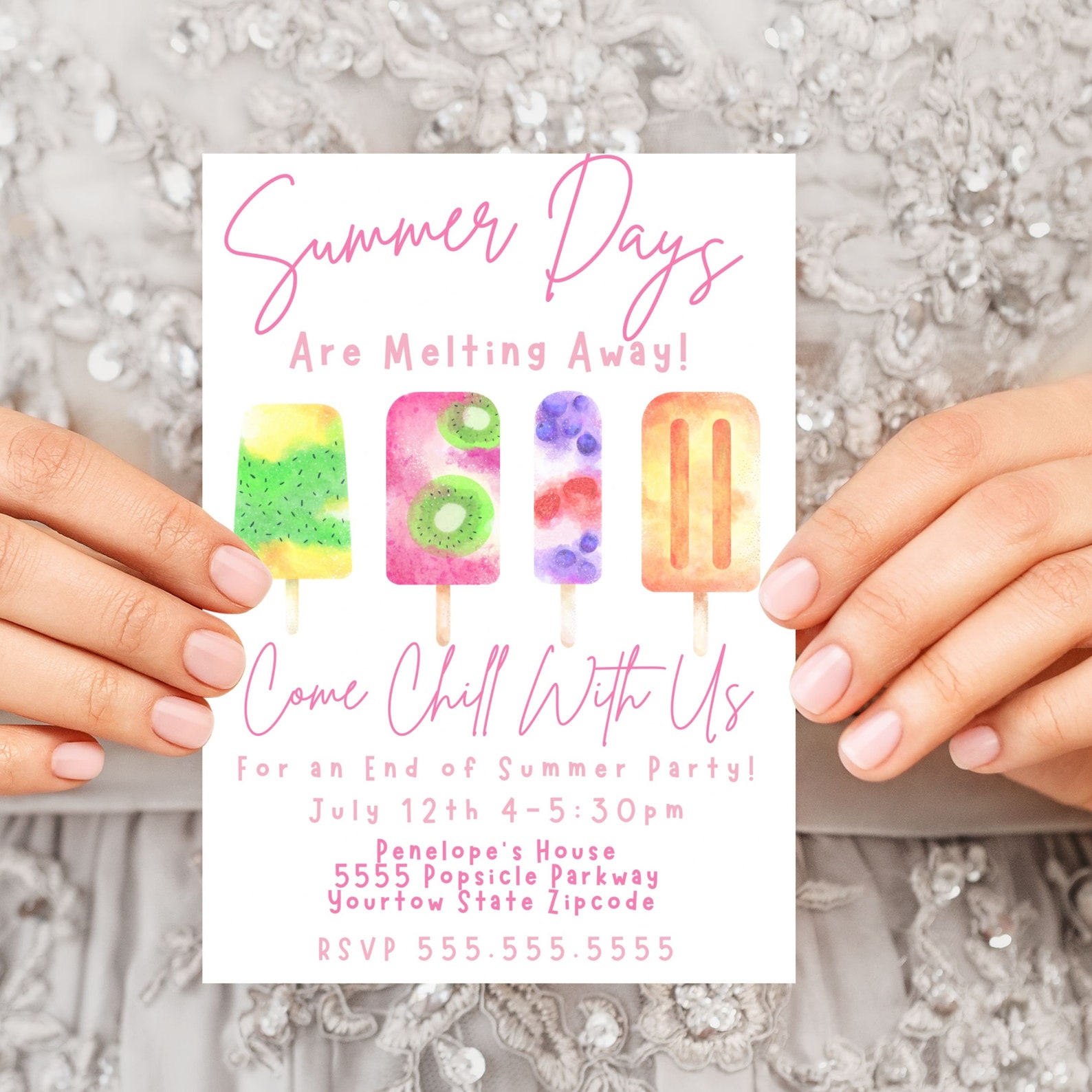 Editable Goodbye Summer Popsicle Party Invitation Retro Lets Chill ...