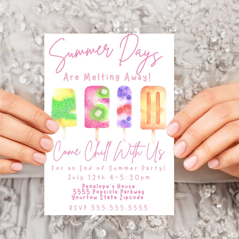 Editable Goodbye Summer Popsicle Party Invitation Retro Lets Chill ...