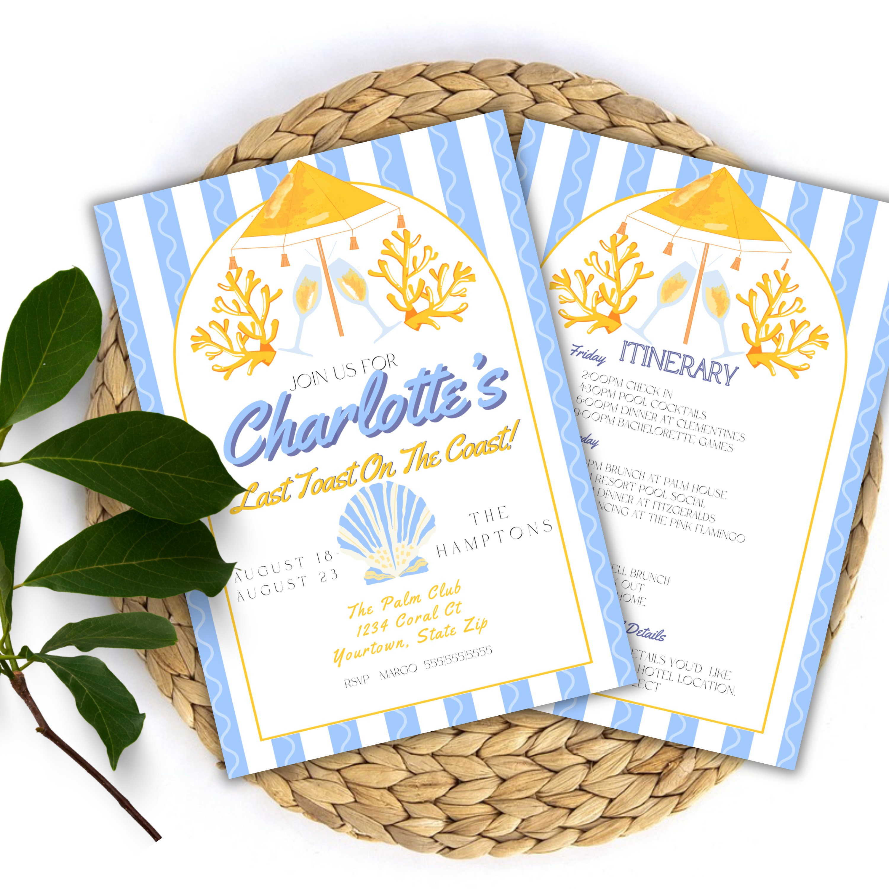Editable- Coastal Bachelorette Invitation Set, Last Toast on the Coast ...