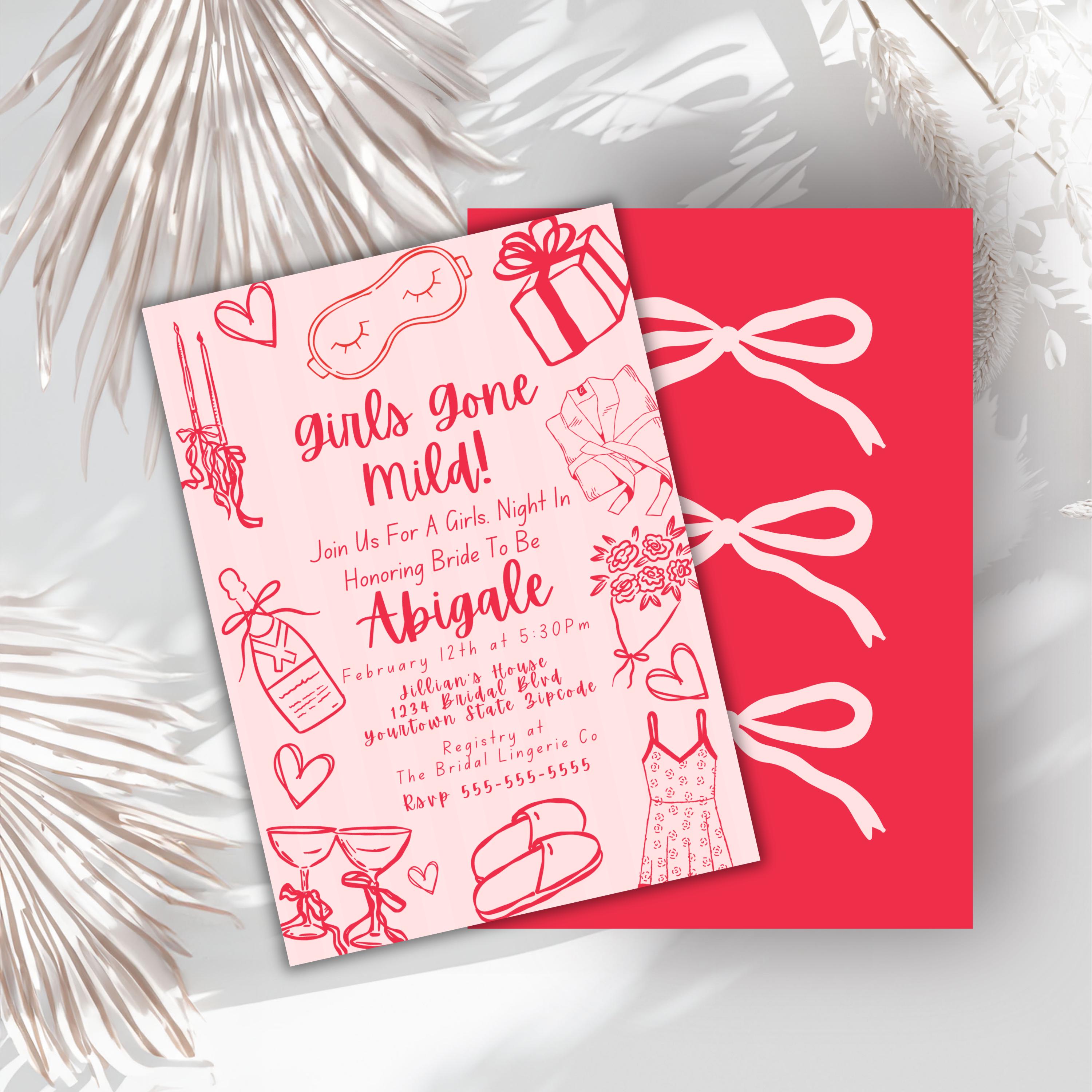 Editable Bachelorette Girls Night in Pjs and Prosecco Invites Bow ...