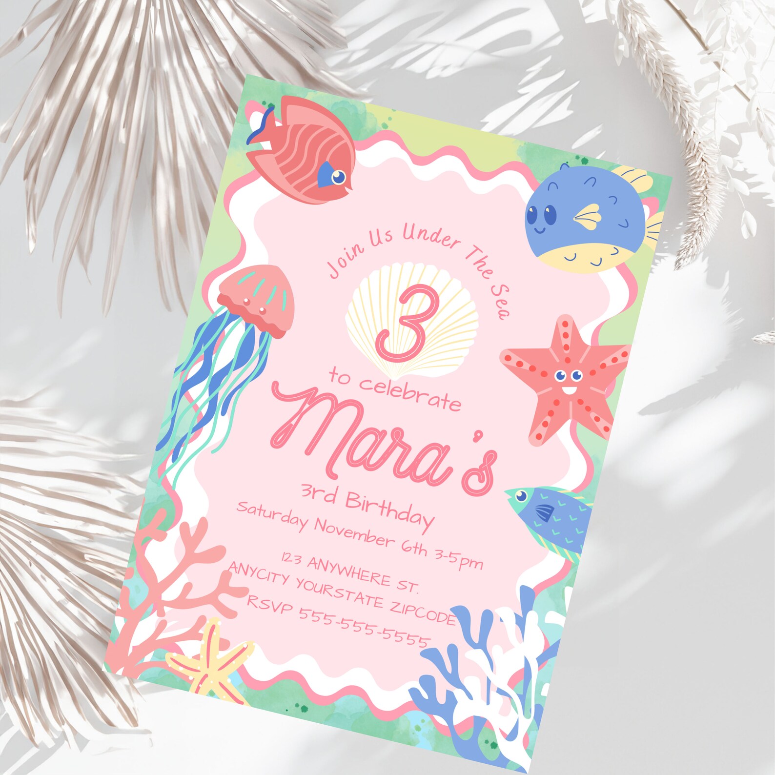 Editable-under the Sea Animals Invite Party Ocean Nautical Birthday ...