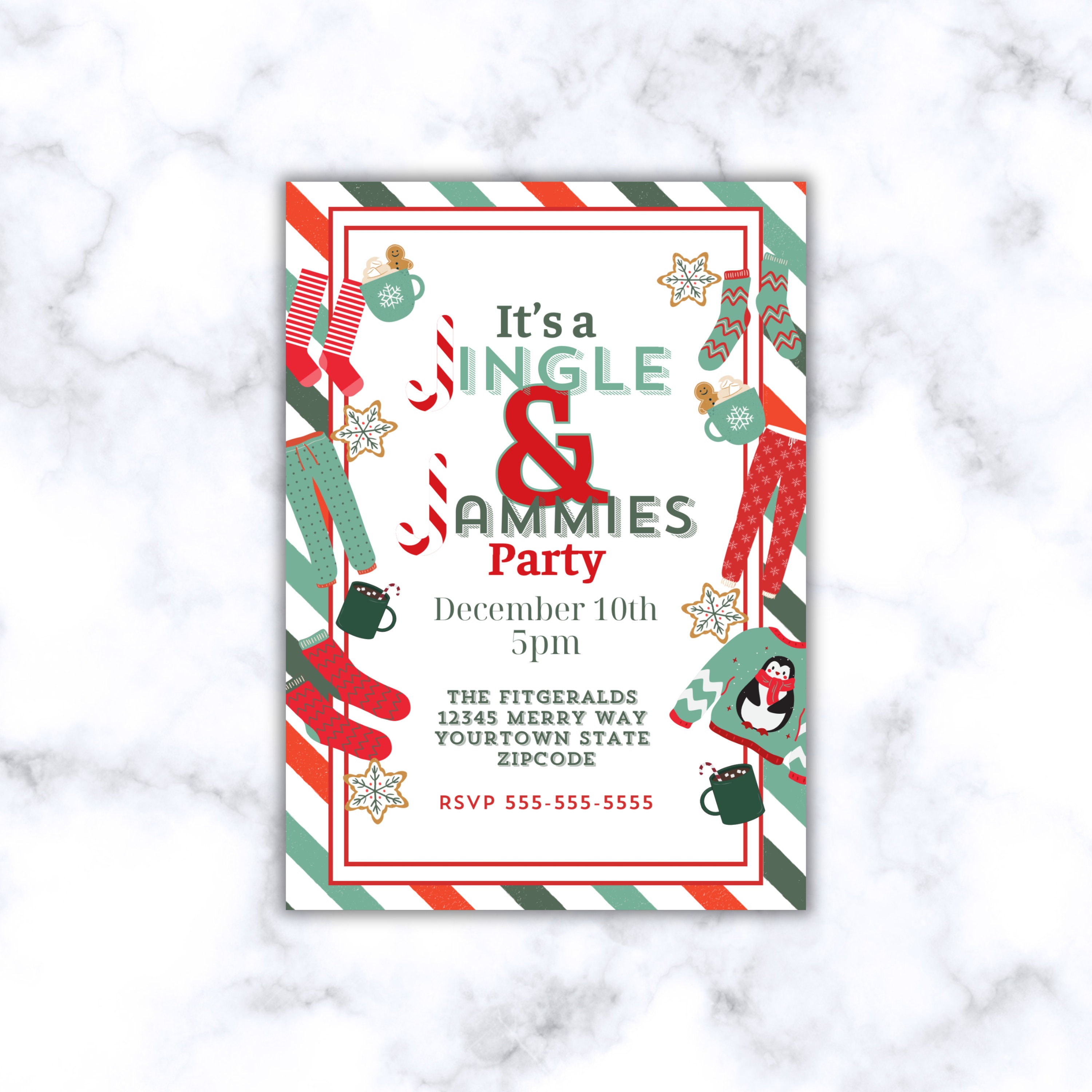Editable Christmas Pajama Party Invite Template Holiday Slumber Party