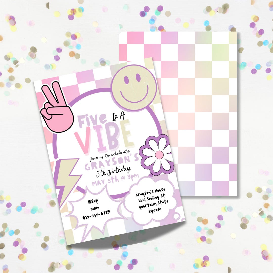 Editable Preppy Five a Vibe Girl Invite Cool Girl 5th Birthday Party ...