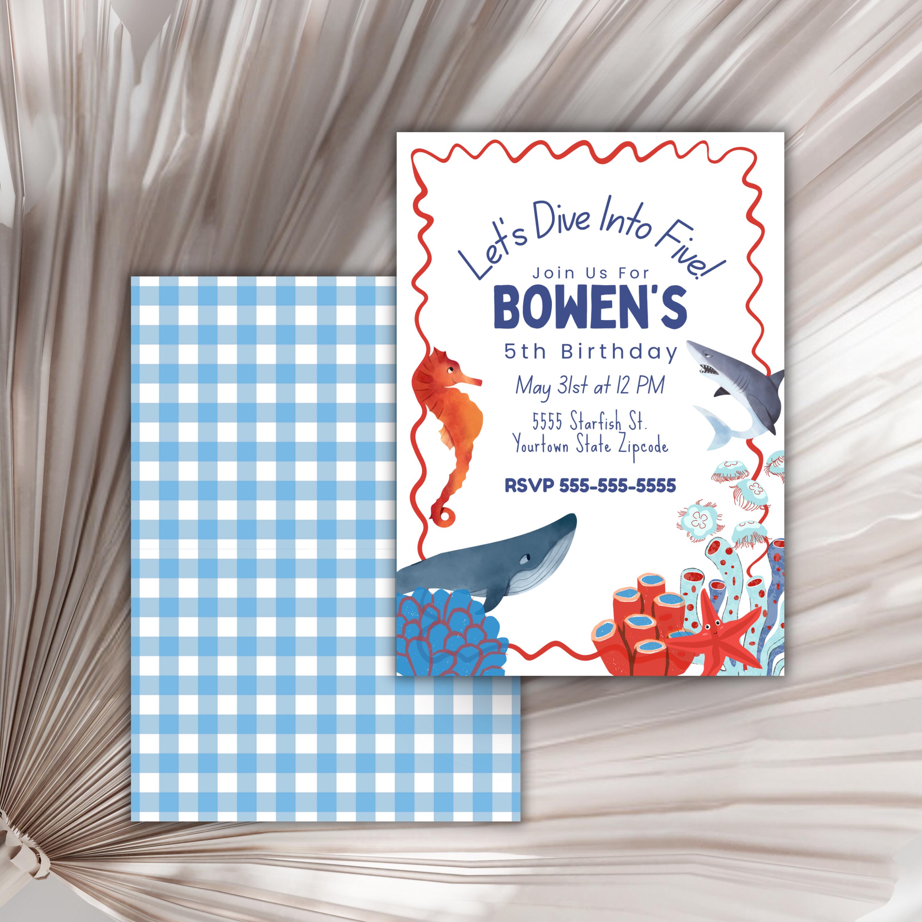 Editable Dive Into Five Invitation Beach Pool Party Boys 5th Birthday ...