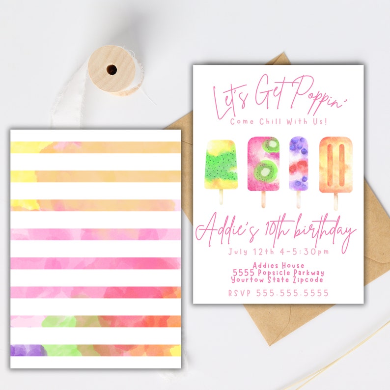 Editable Popsicle Party Invitation Retro Let’s Get Poppin, Poppin Party ...