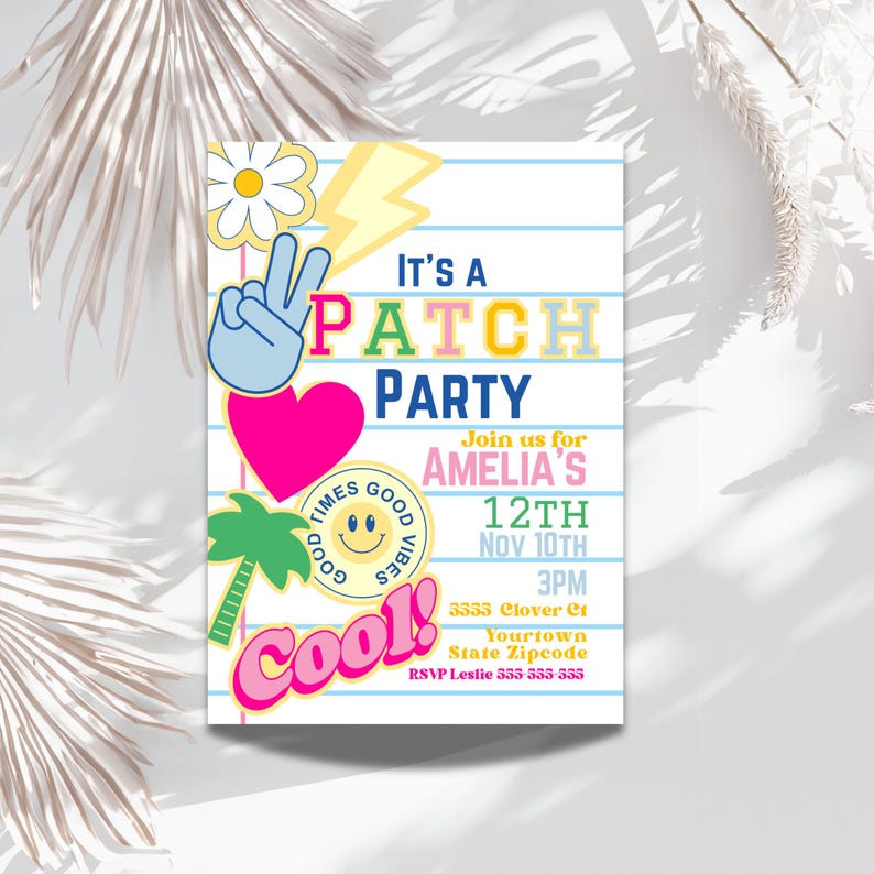 Editable Patch Party 90s Party Invitation Patches Themed Printable ...