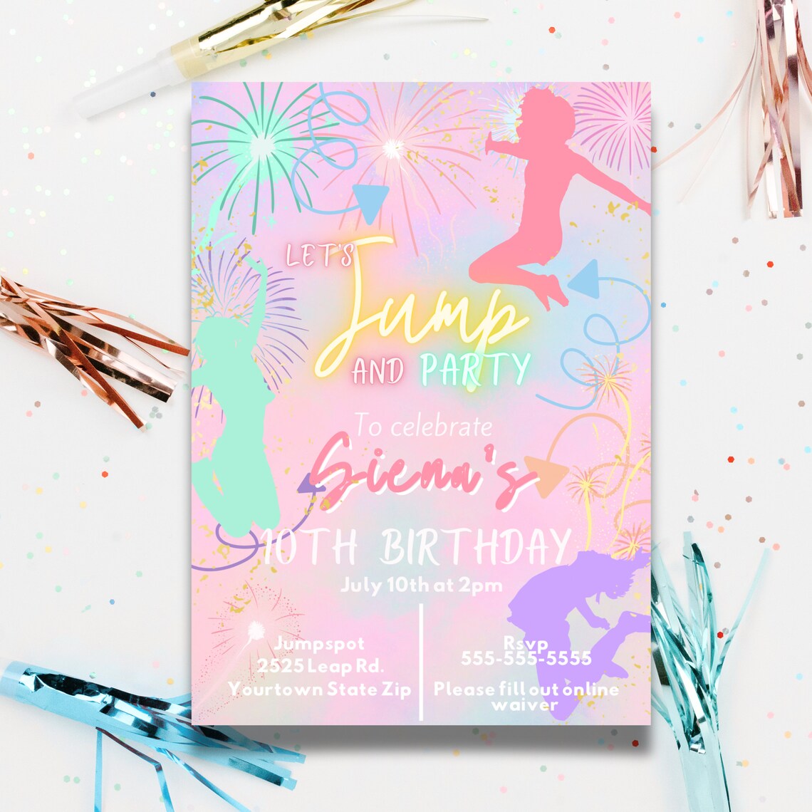 Editable Jump Party Invite Trampoline Park Jump Birthday, Bouncy Castle ...