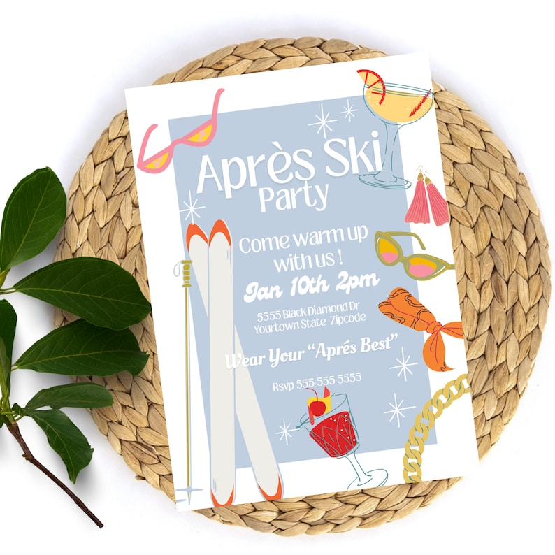 Editable Apres Ski Party Birthday Invite . 70s Retro Ski Party, Cabin ...