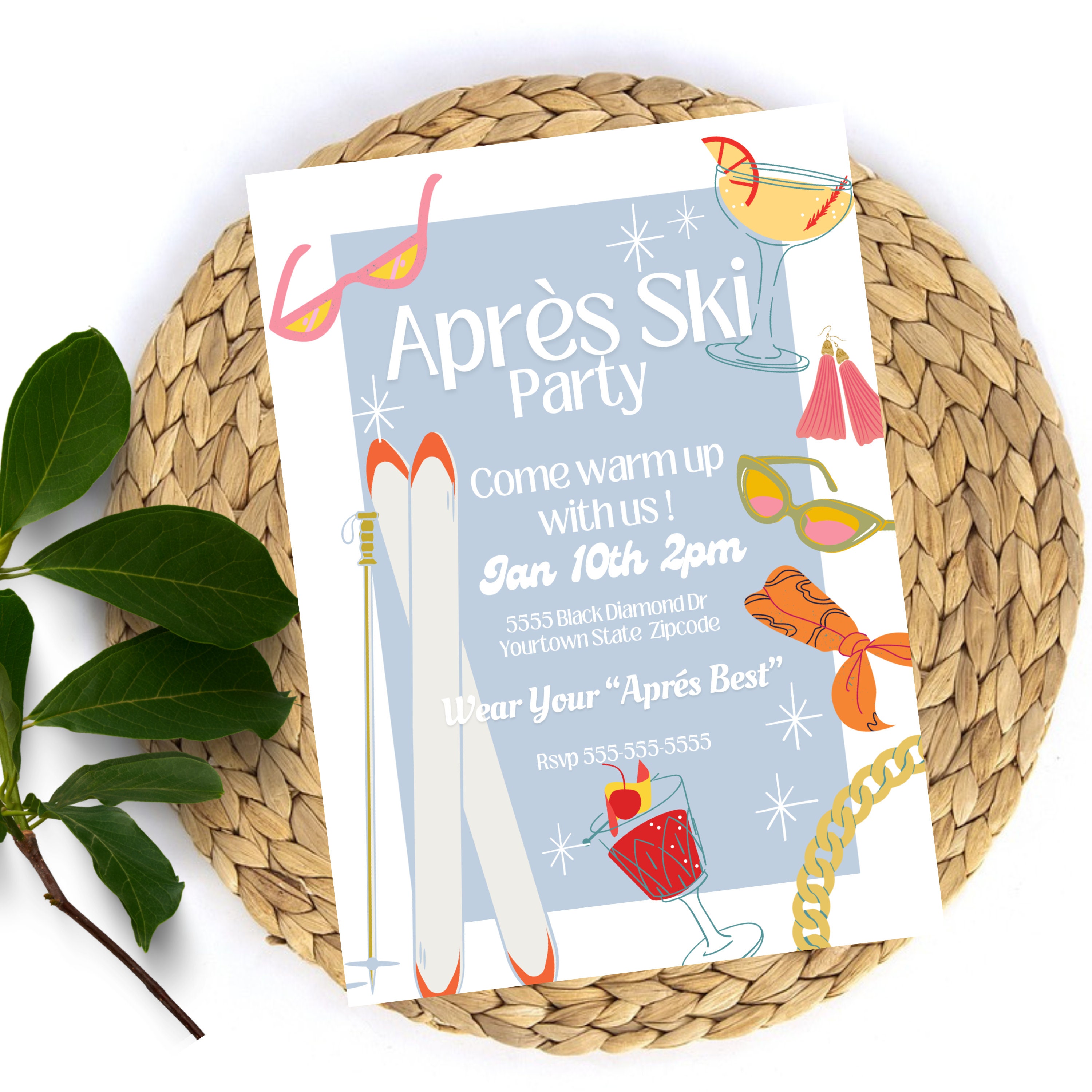 Editable Apres Ski Party Birthday Invite . 70s Retro Ski Party, Cabin ...