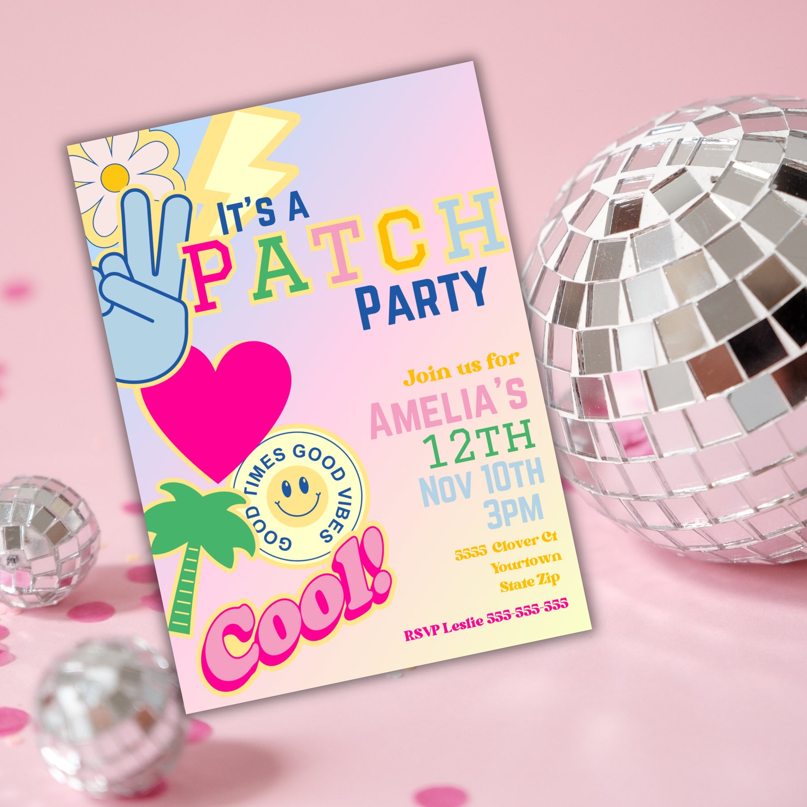 Editable Patch Party 90s Party Invitation Patches Themed Printable ...