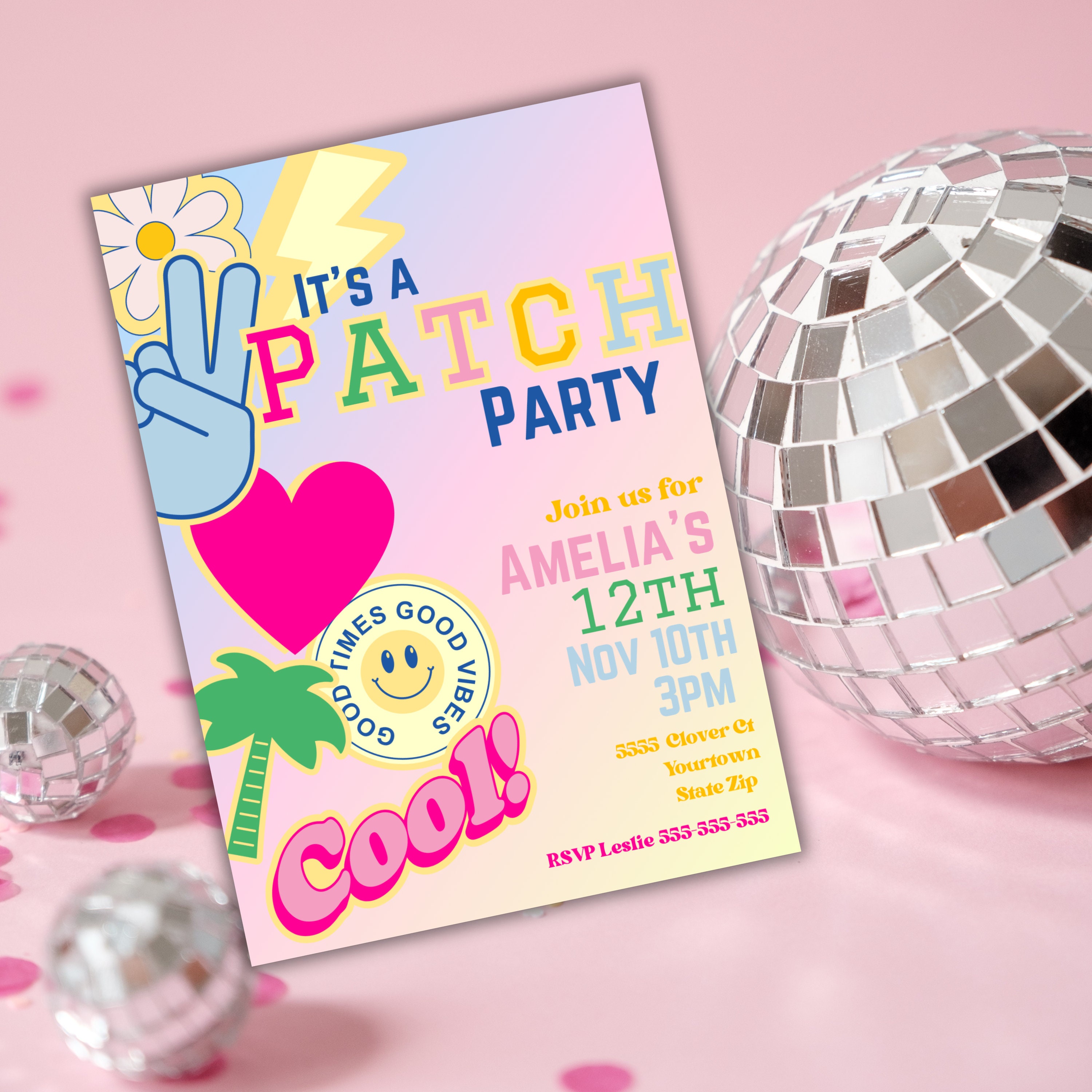 Editable Patch Party 90s Party Invitation Patches Themed Printable ...