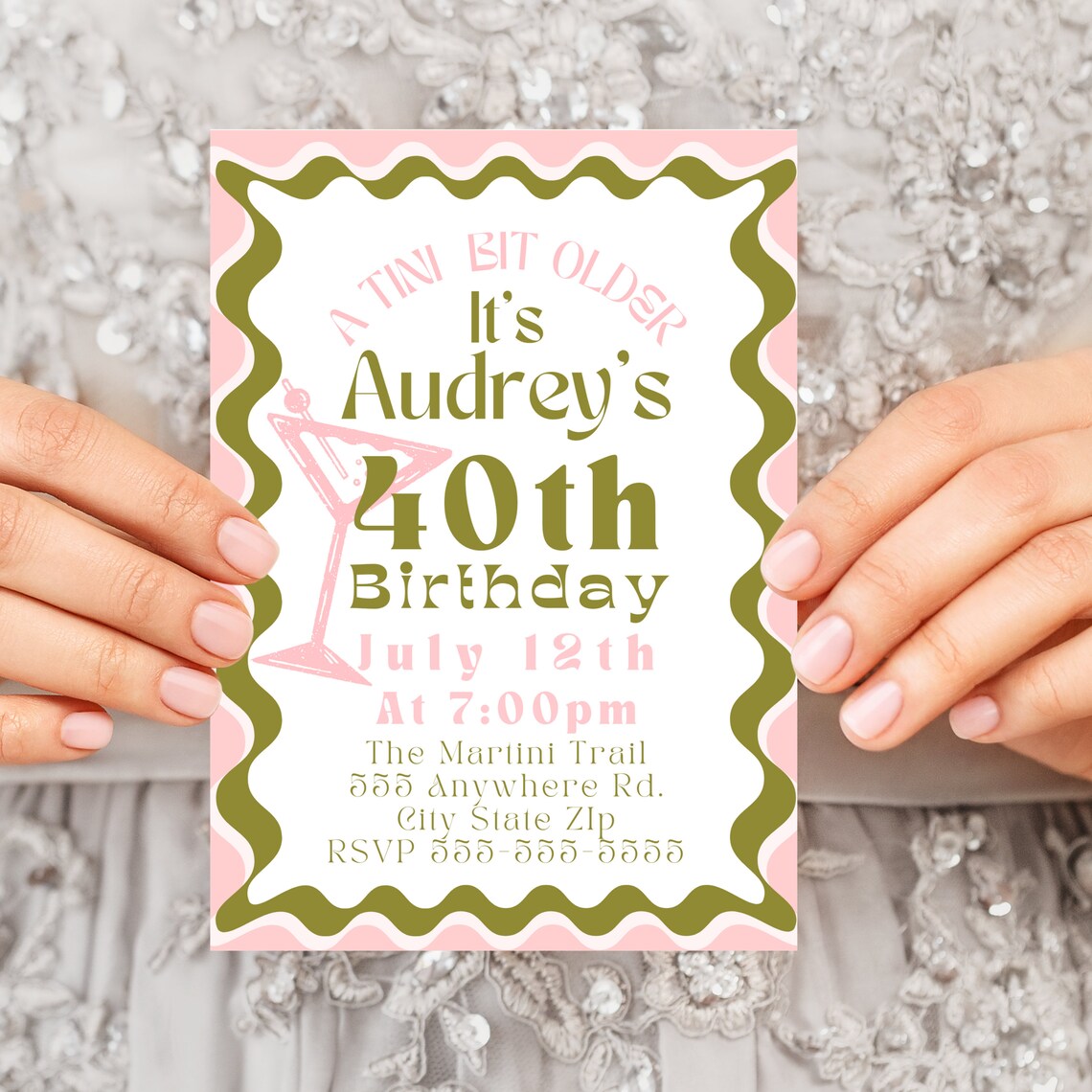 Martini 40th Birthday Party Invite, Pink Cocktail Theme (editable Canva ...