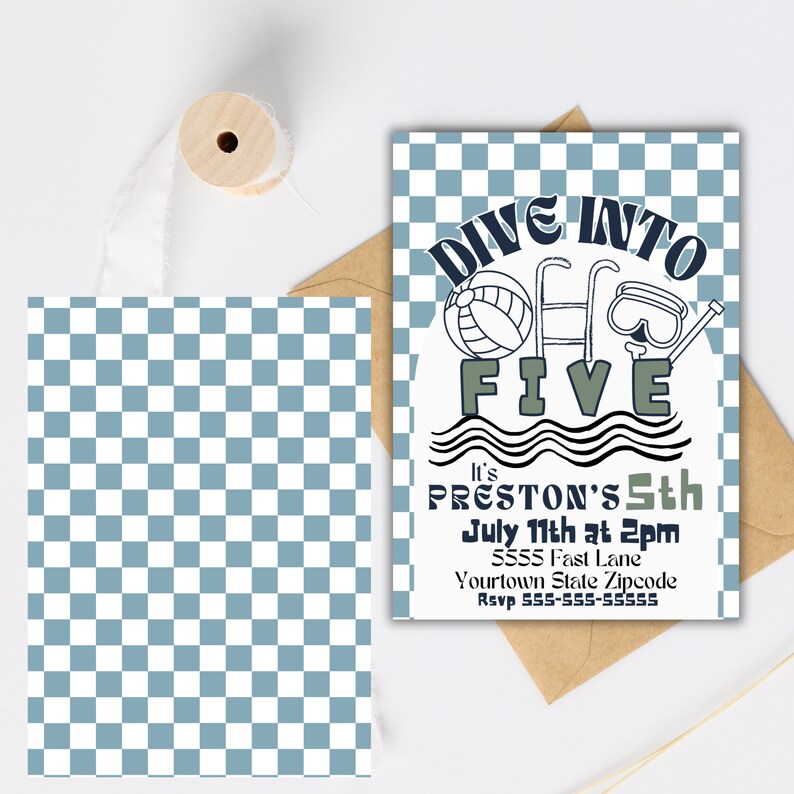 Editable Dive Into Five Invitation Pool Party Cool 5th Birthday Party ...