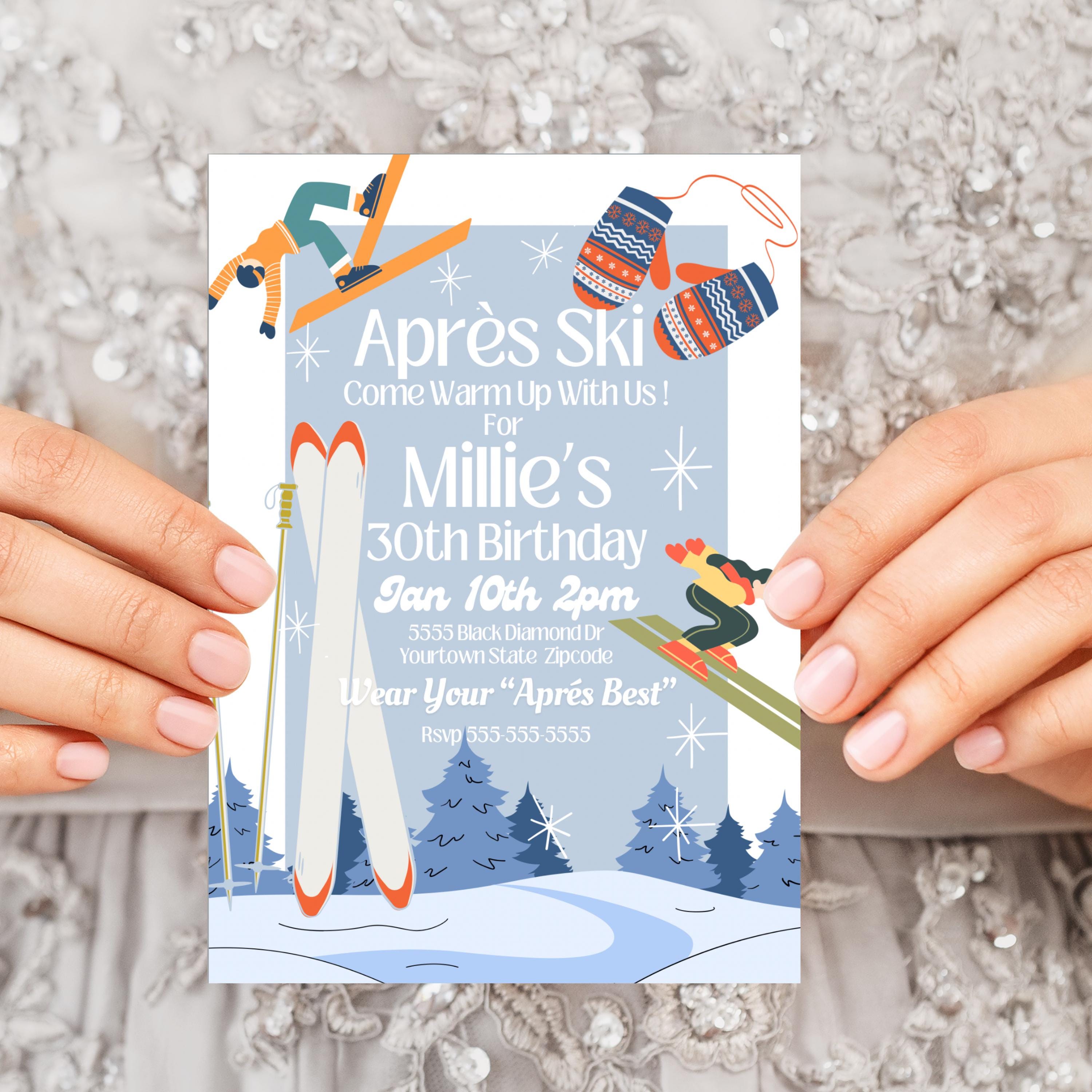 Editable Apres Ski Party Birthday Invite . Retro Ski Party, Cabin Party ...