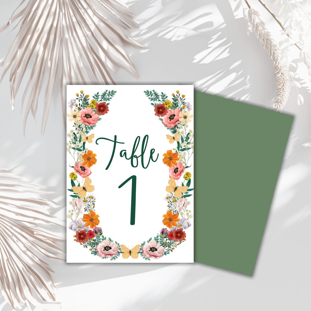 Editable Floral Wedding Table Numbers Wildflower Wedding Autumn ...
