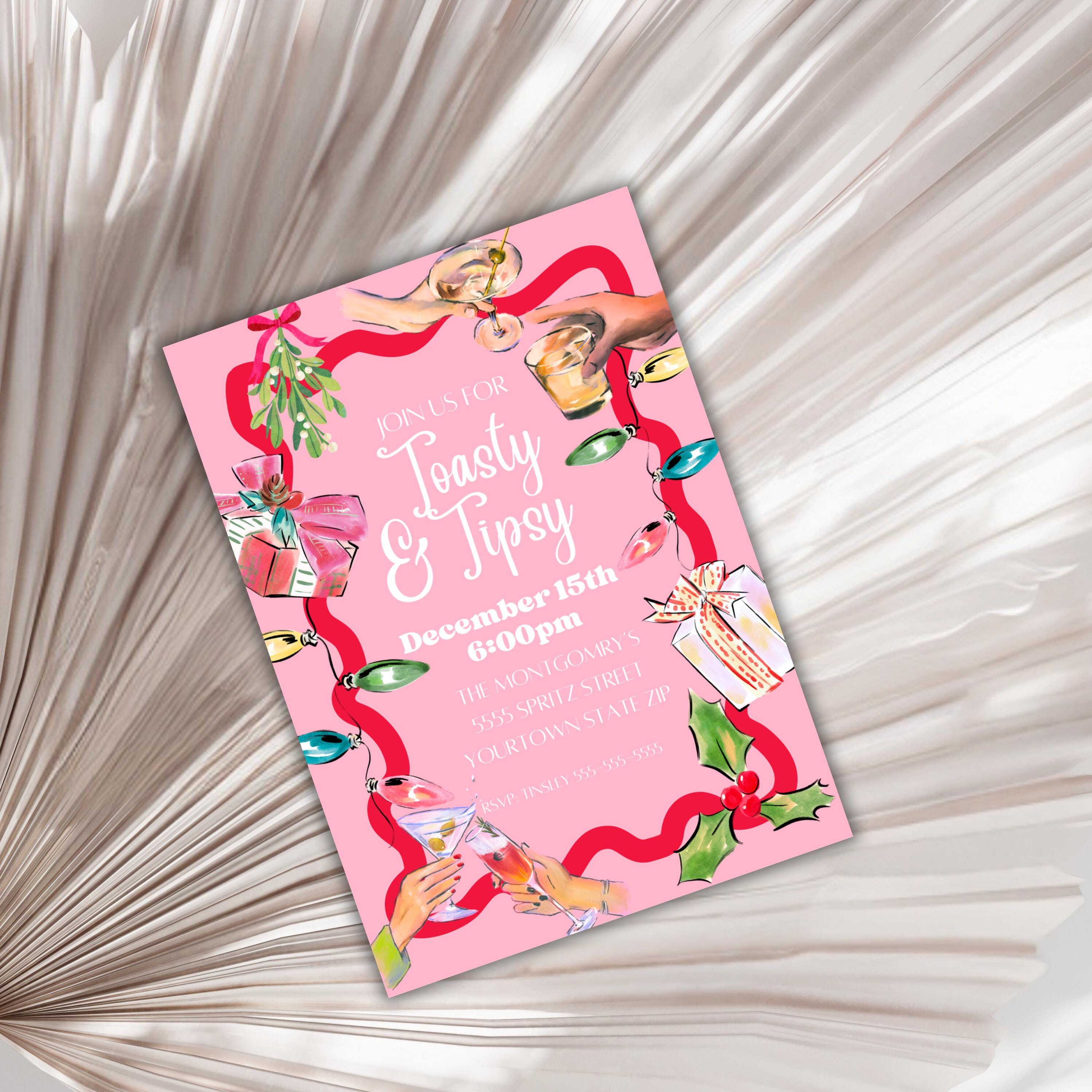 Editable Toasty & Tipsy Christmas Cocktail Party Invitation Cheerful ...