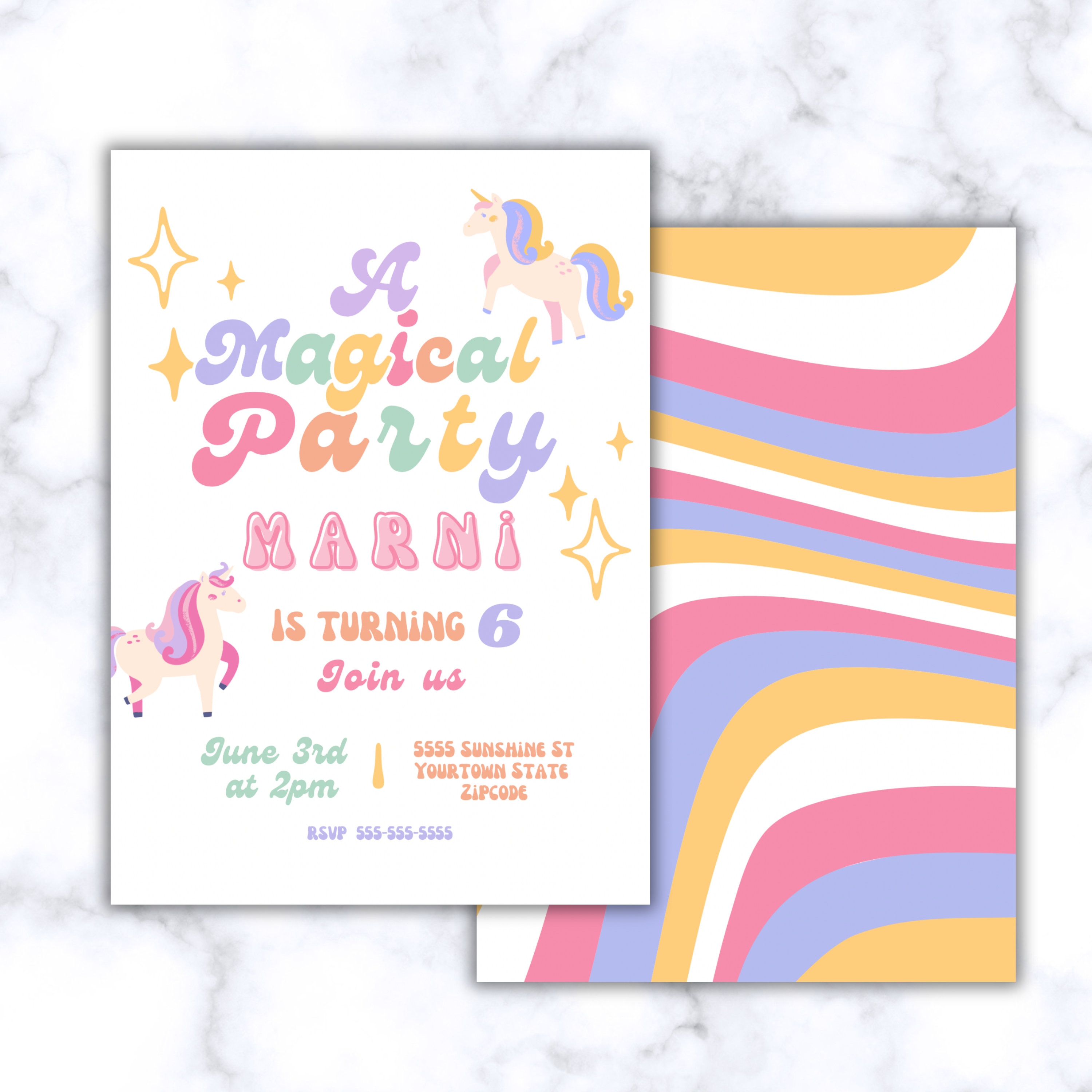Editable Rainbow Unicorn Birthday Invitation -magical Pastel Unicorn ...