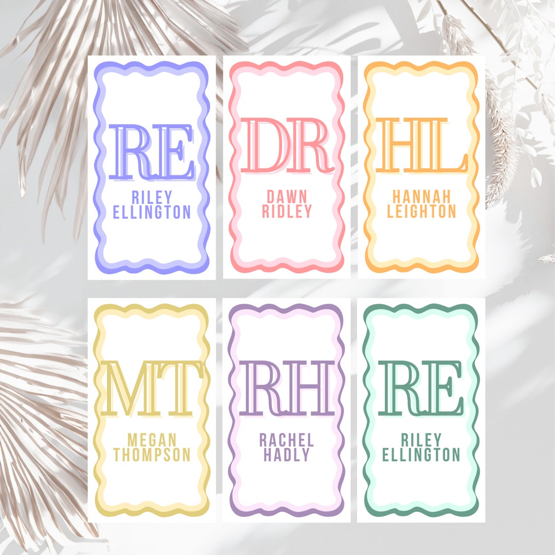 Editable- Initial Colorful Birthday Favor Tag Pastel Wavy Boarder Gift ...