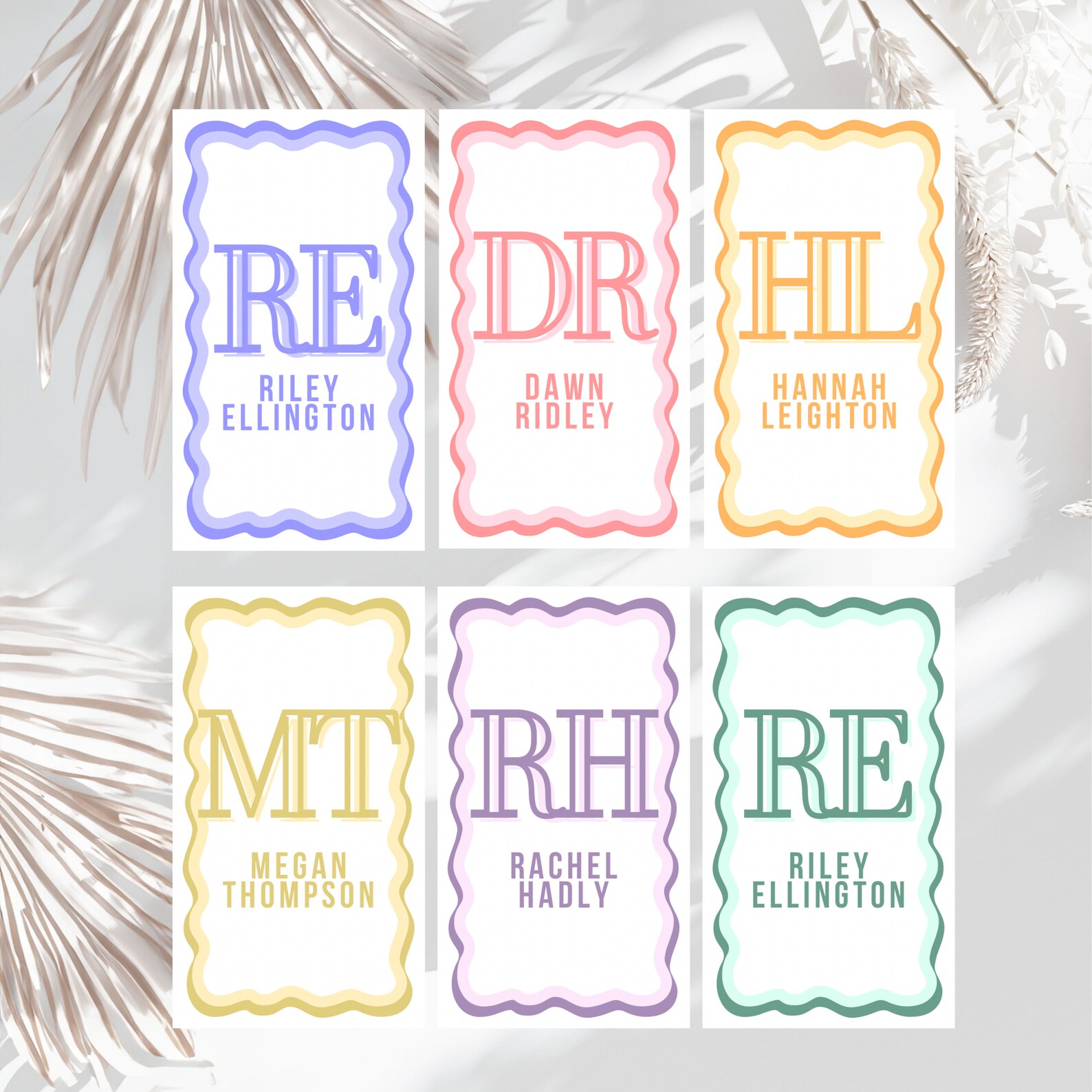 Editable- Initial Colorful Bachelorette Favor Tag Wavy Boarder Gift Tag ...