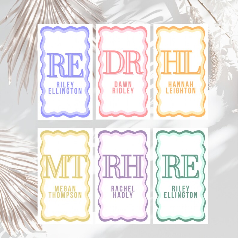 Editable- Initial Colorful Bachelorette Favor Tag Wavy Boarder Gift Tag ...