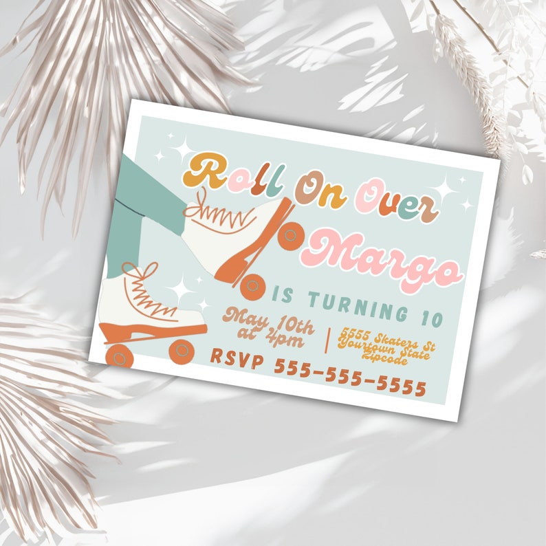 Editable Roller Skate Let’s Roll Invitation, Retro Skating Birthday ...