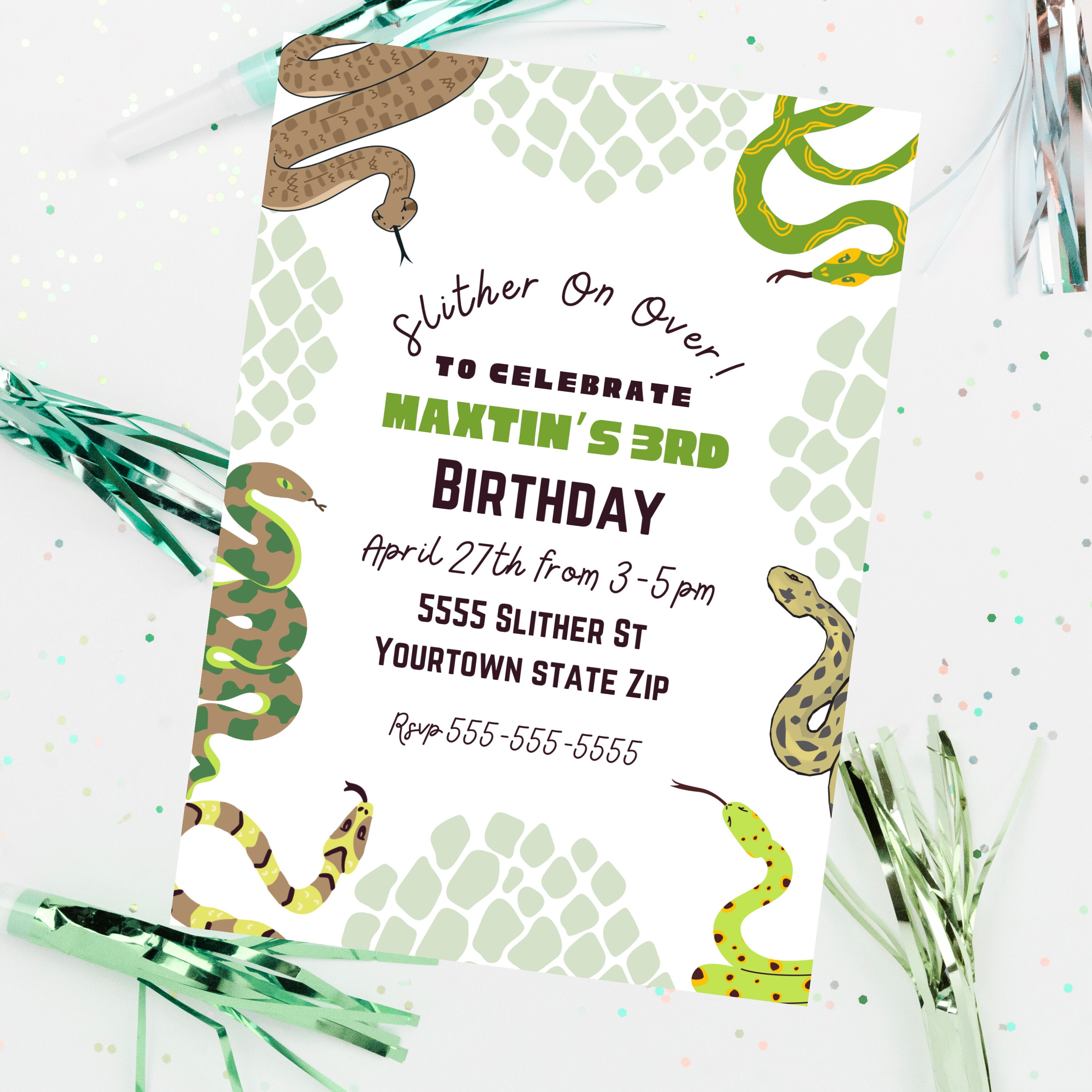 Editable Snake Theme Invite Reptile Theme Party Boys Birthday ...
