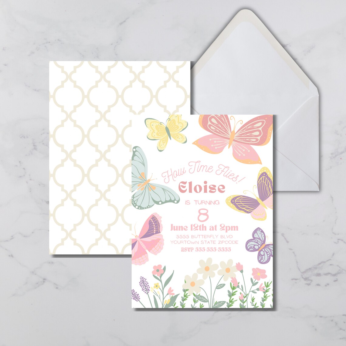 Editable Butterfly Pastel Themed Birthday Party Invite Enchanted Fairy ...