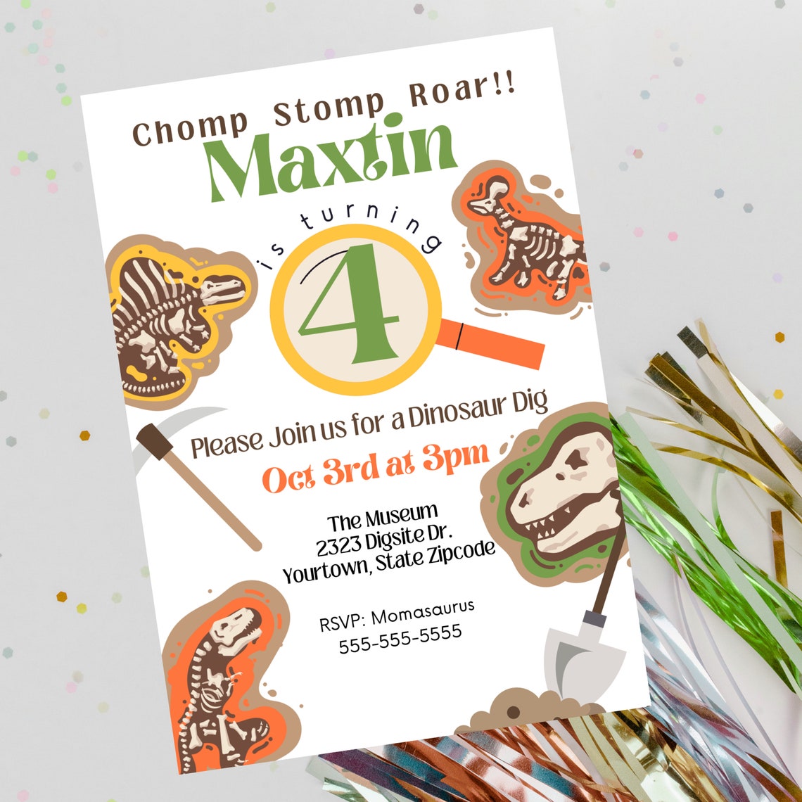 Editable Dinosaur Dig Party Birthday Invitation -dino Bones Excavation ...