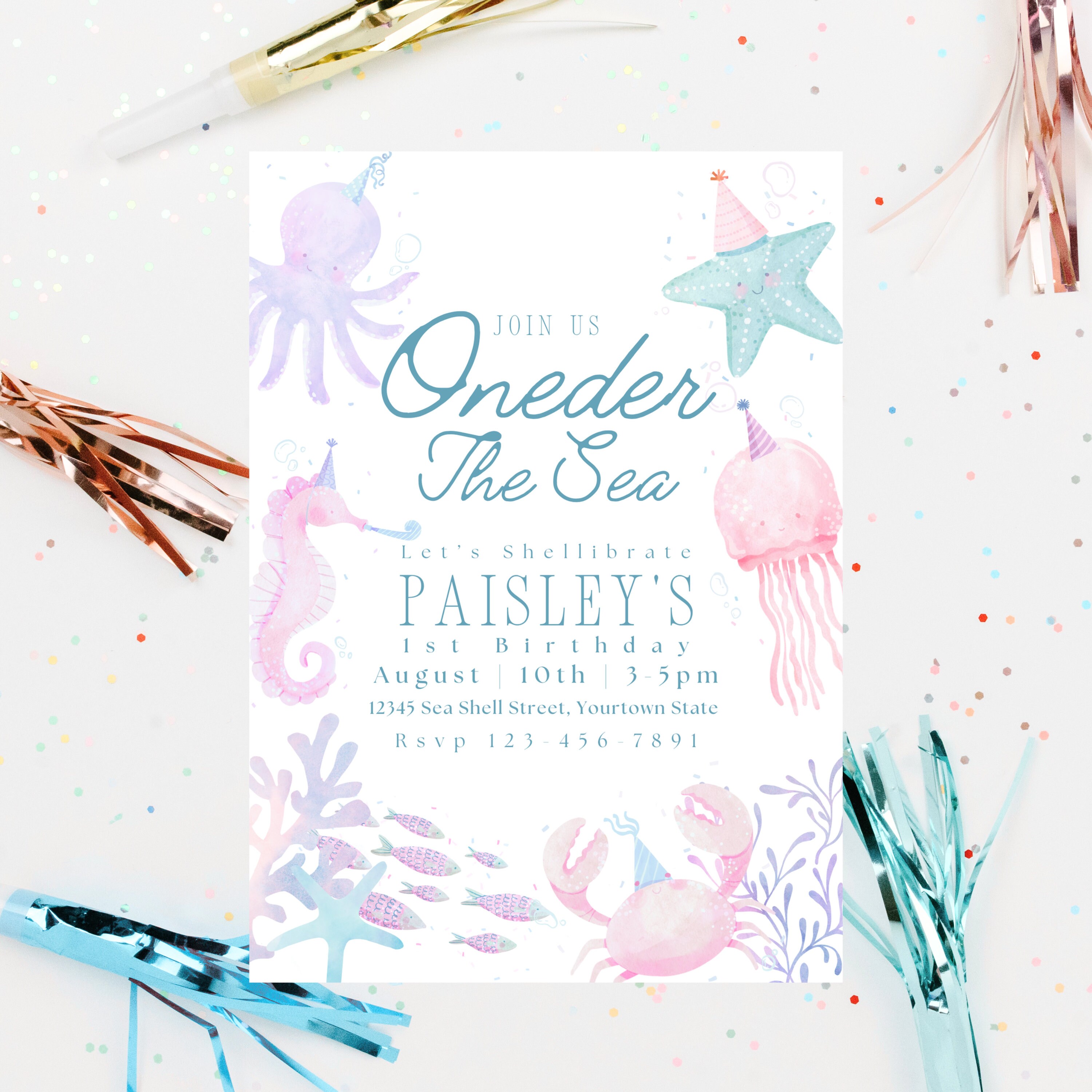 Editable-under the Sea Animals Invite Party Ocean Nautical Birthday ...