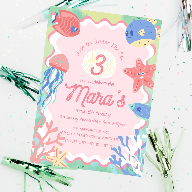 Editable-under the Sea Animals Invite Party Ocean Nautical Birthday ...