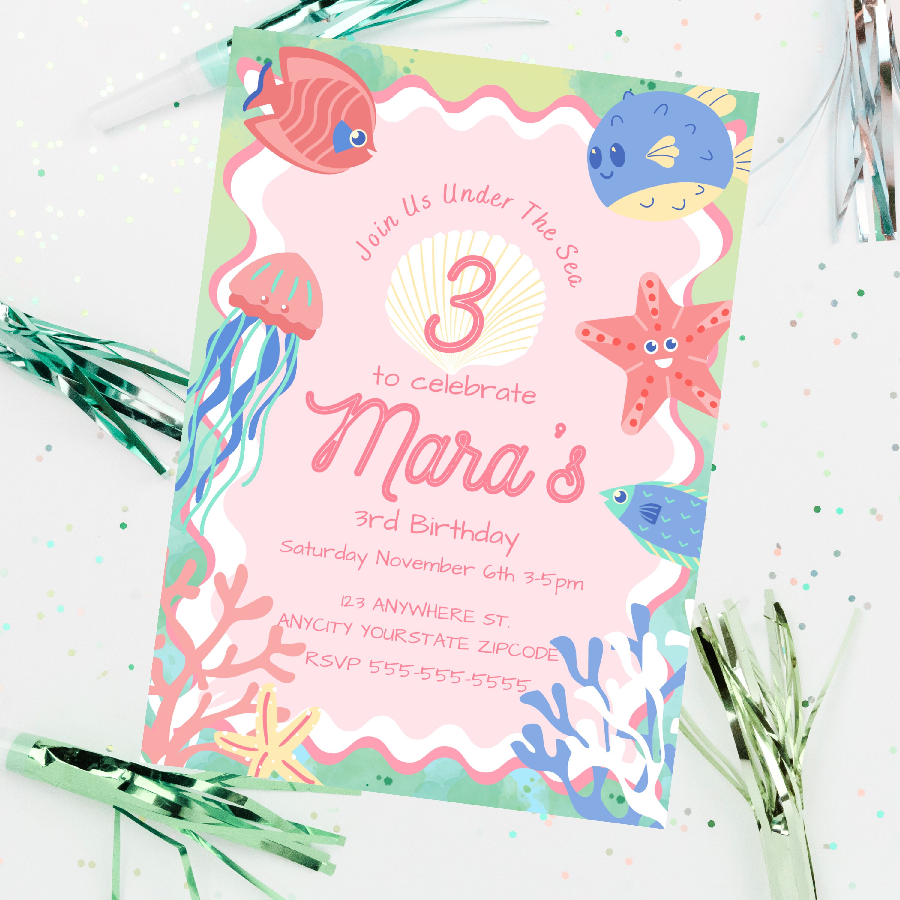 Editable-under the Sea Animals Invite Party Ocean Nautical Birthday ...