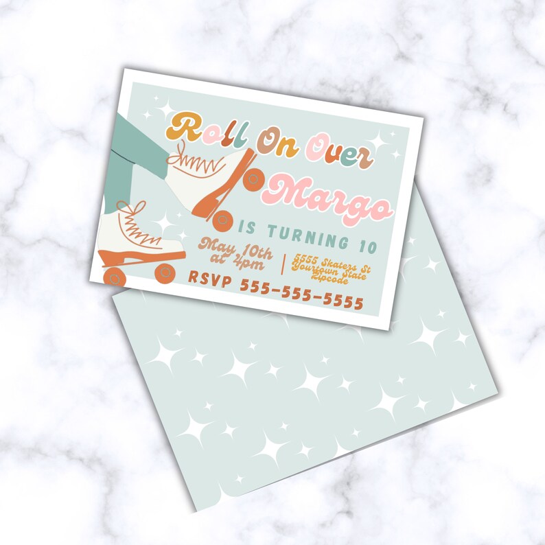 Editable Roller Skate Let’s Roll Invitation, Retro Skating Birthday ...