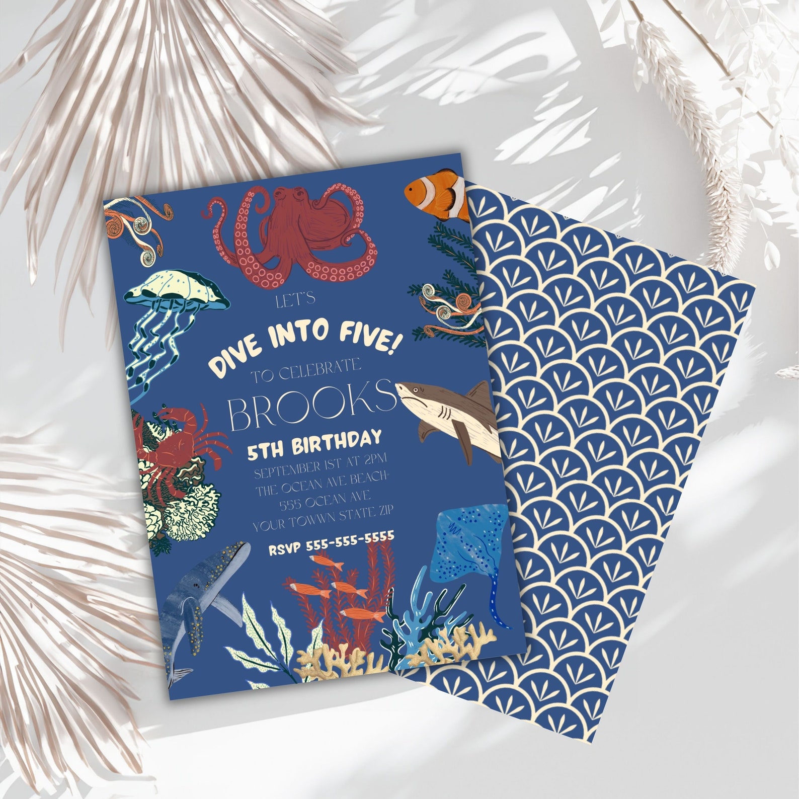 Dive Into Five Birthday Invitation: Ocean Sea Creature Party (digital ...