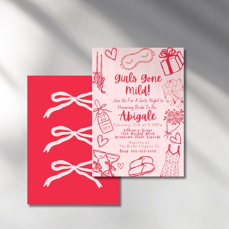 Editable Bachelorette Girls Night in Pjs and Prosecco Invites Bow ...