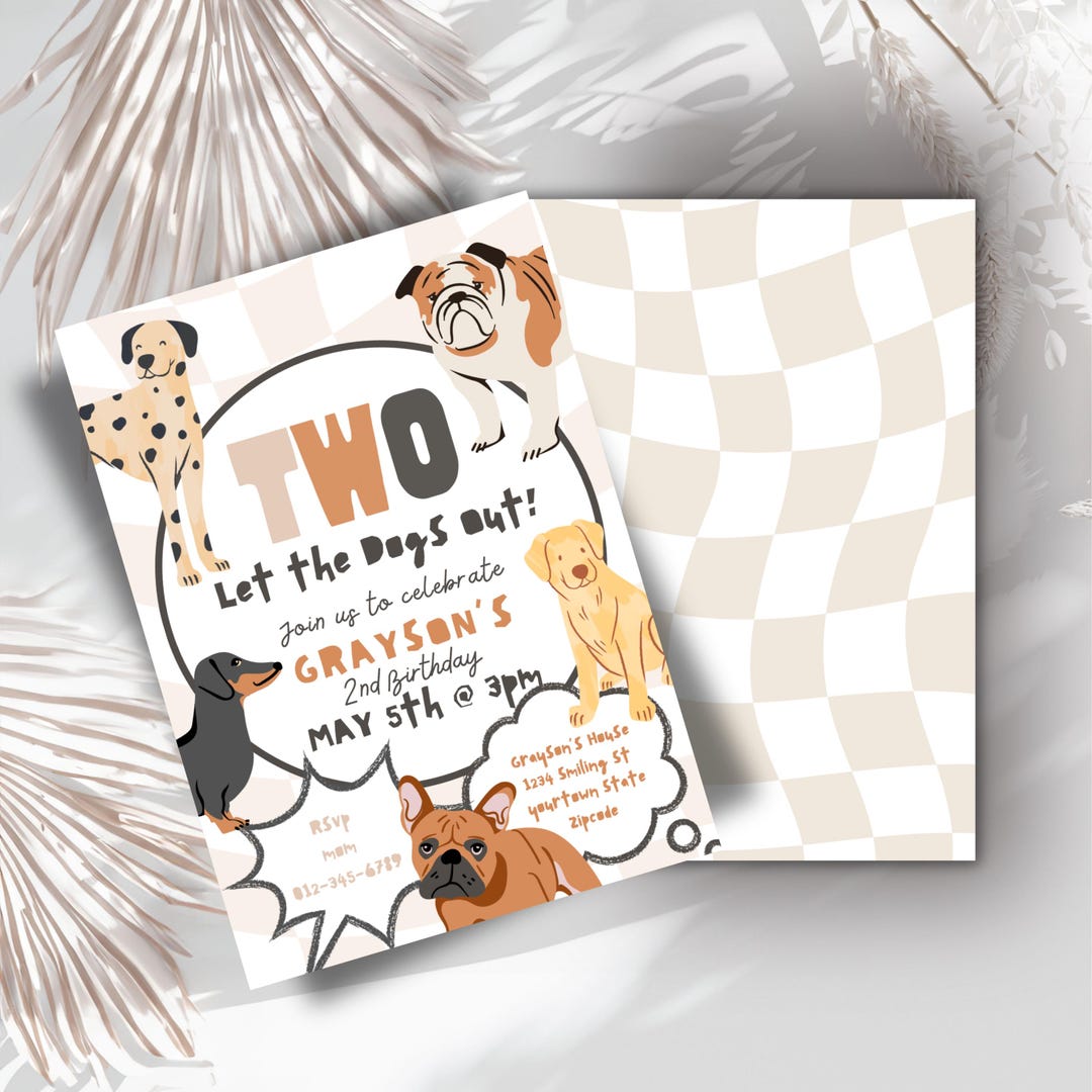 Editable Two Let the Dogs Out Invitations Come Sit Stay Lets Pawty ...