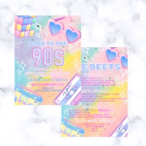 Printable 90s Theme Bachelorette Invite Pastel Invitation Bach to the ...
