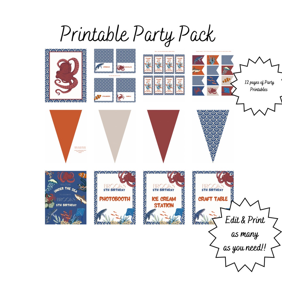 Under the Sea Printable Party Set - Ocean Party Supplies- Party ...