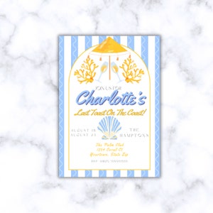 Editable- Coastal Bachelorette Invitation Set, Last Toast on the Coast ...