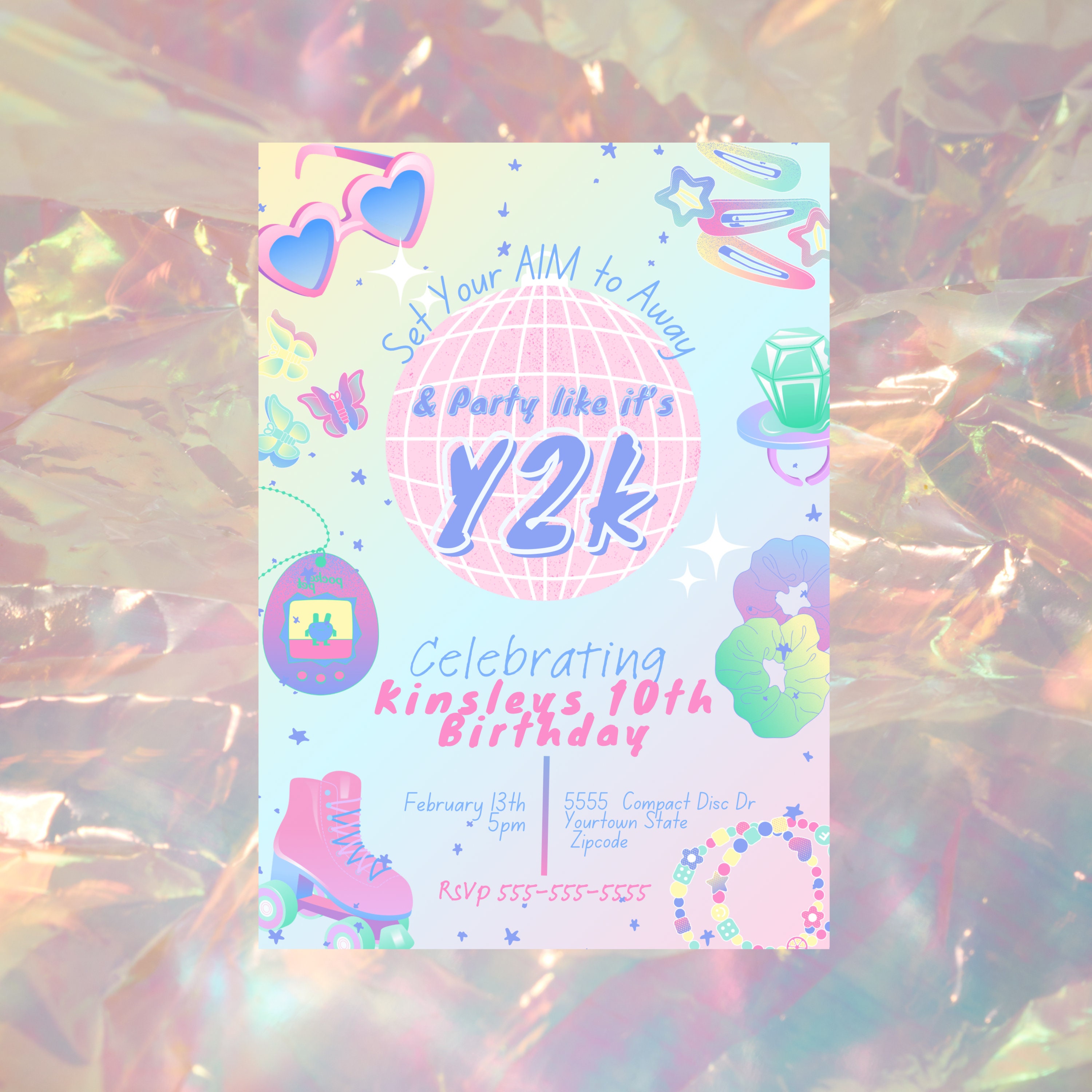 Girls Y2k Theme Invite , Pastel Invitation Back to The, 2000s Party ...