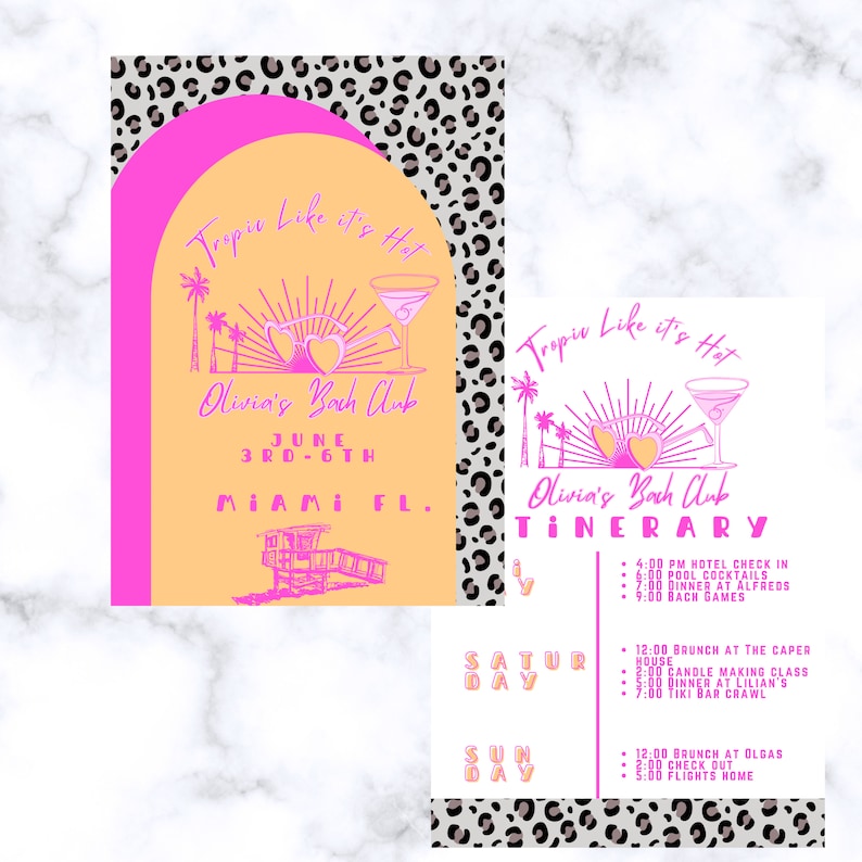 Miami Bachelorette Invitation – Tropical Itinerary, Beach Hen Party ...