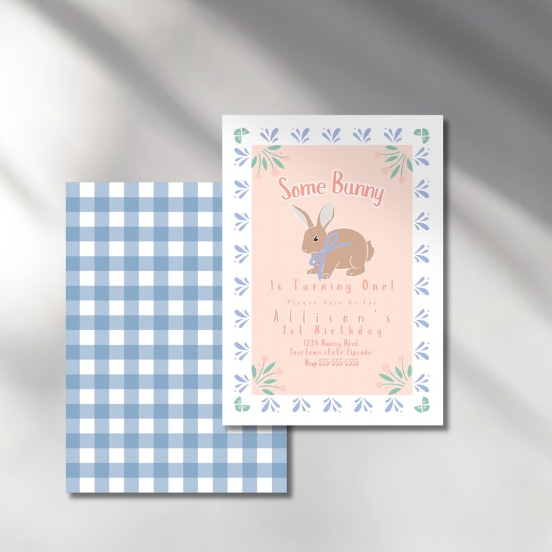 Editable- Some Bunny First Invite Blush Bow Birthday Idea Bunny Invite ...