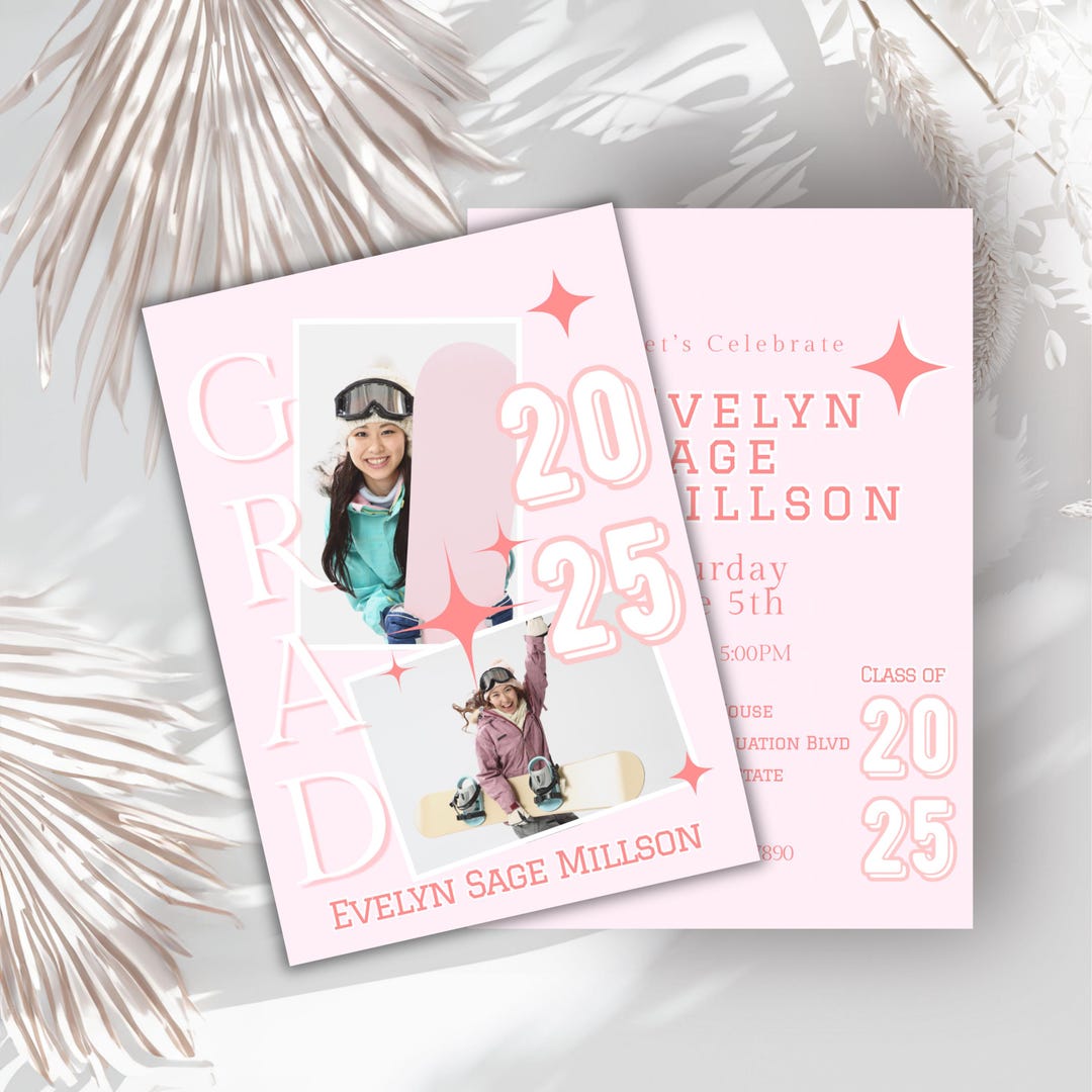 Editable Preppy Graduation Photo Invitation Open House Class of 2025 ...