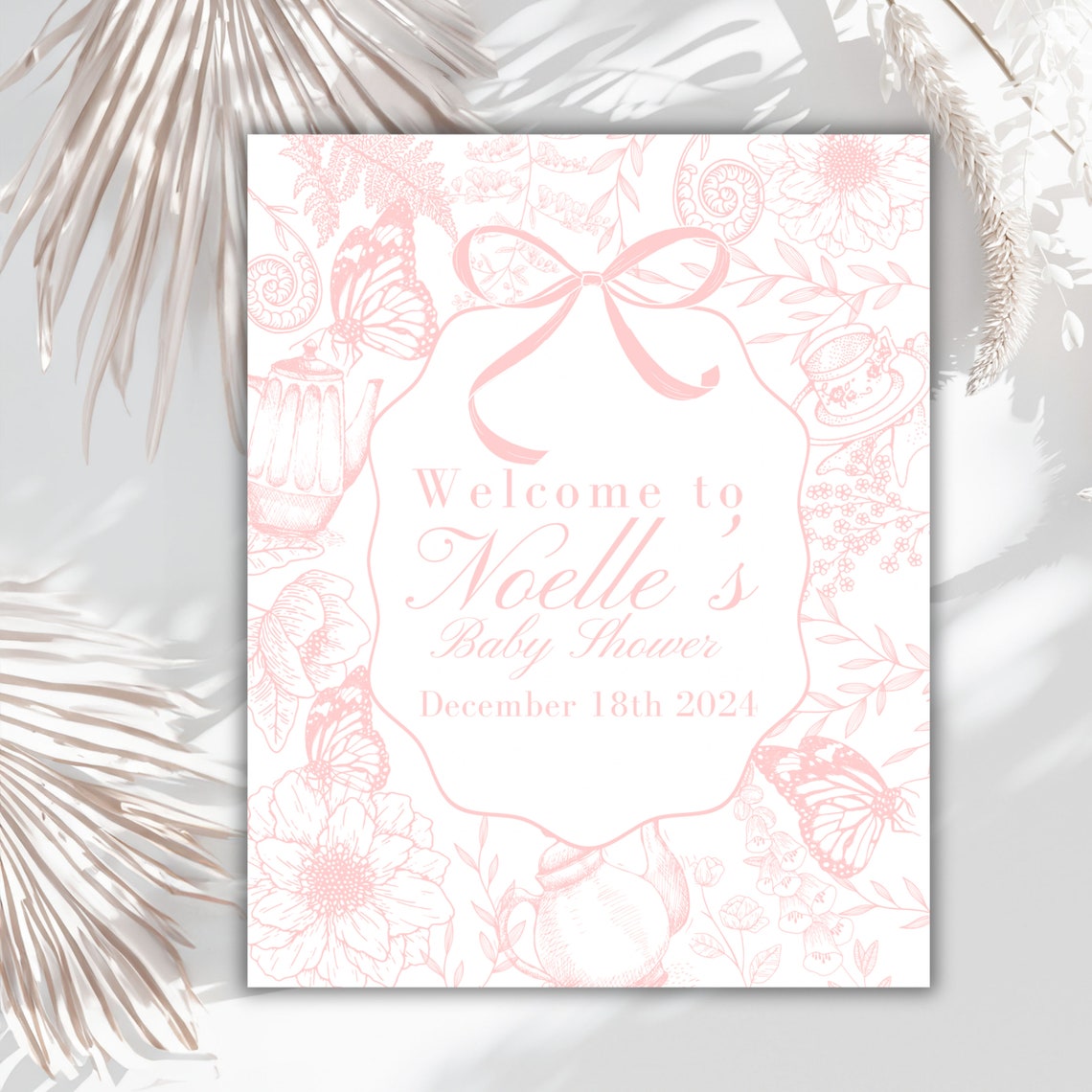 Editable Tea Party Baby Shower Welcome Sign, Girl Baby Shower Blush ...